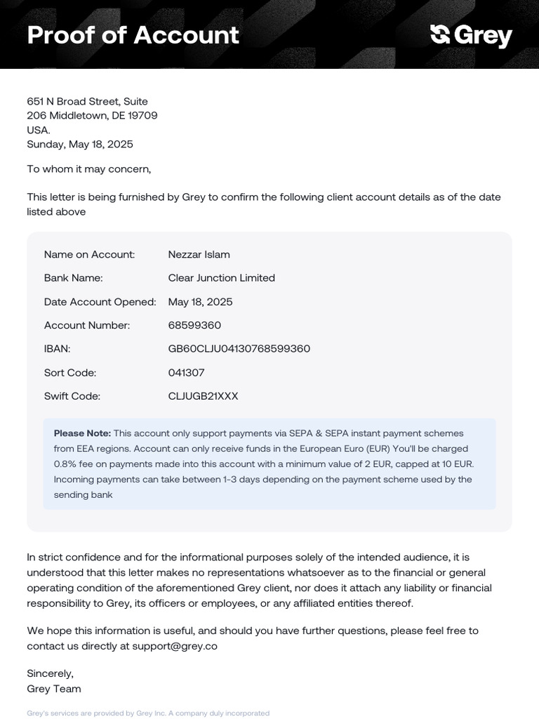 Proof of Account Confirmation Letter | PDF
