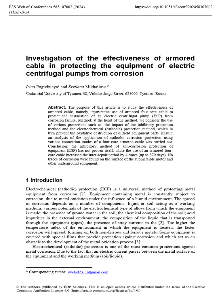 Armored Cable in Protecting The ESP Equipments From Corrosion. | PDF ...