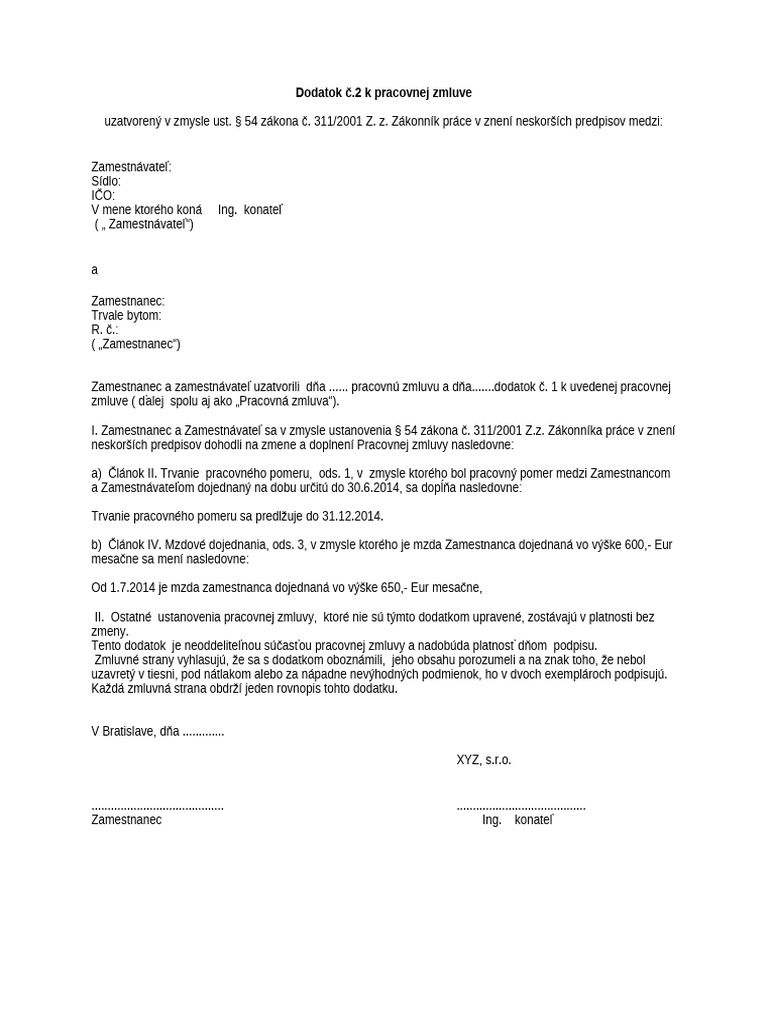 Dodatok K Pracovnej Zmluve-V02 | PDF