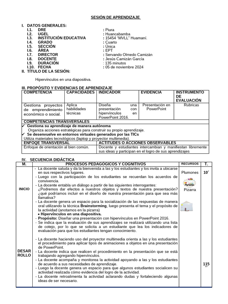 Sesion de Aprendizaje EPT 03 - 12-24 | PDF | Rúbrica (Académica) | Aprendizaje