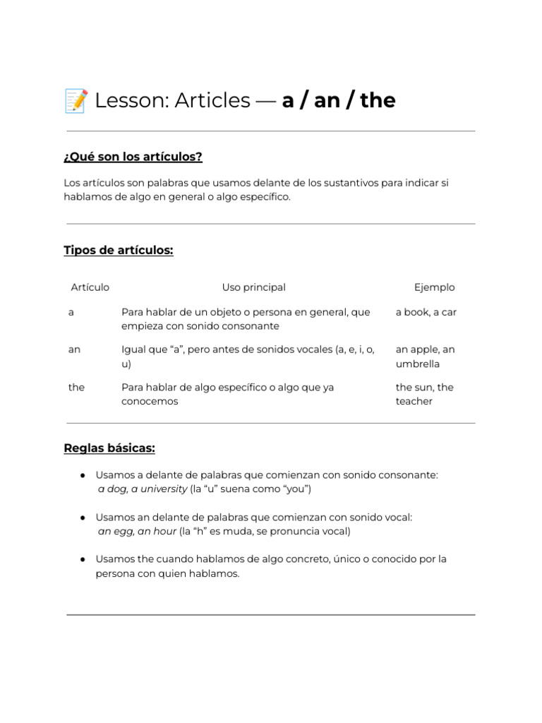 ? Lesson - Articles - A - An - The - A1 - A2 | PDF | Chess Openings | Chess