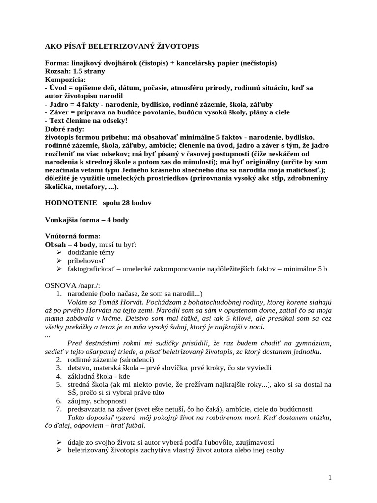 Ako Pisat Beletrizovany Zivotopis 2025 | PDF