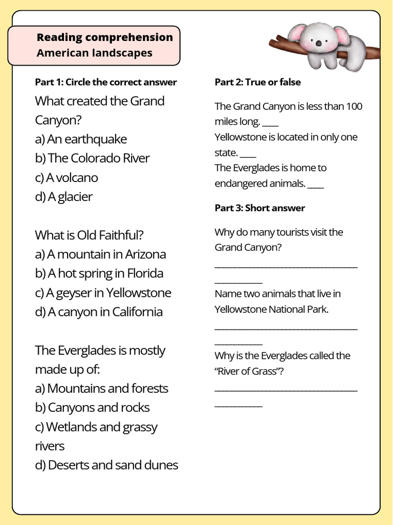 American Landscapes - Reading Comprehension Exercises | PDF