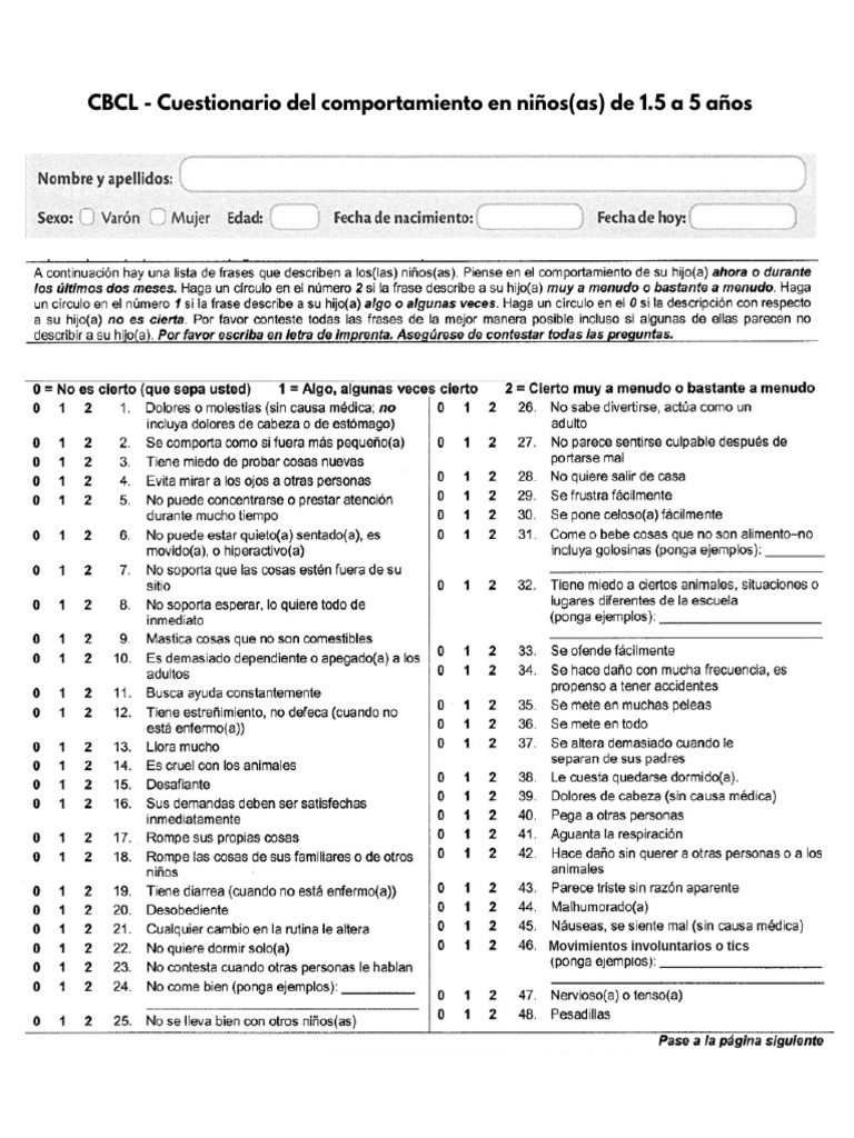 Cuestionario CBCL - 1.5 A 5 Años | PDF