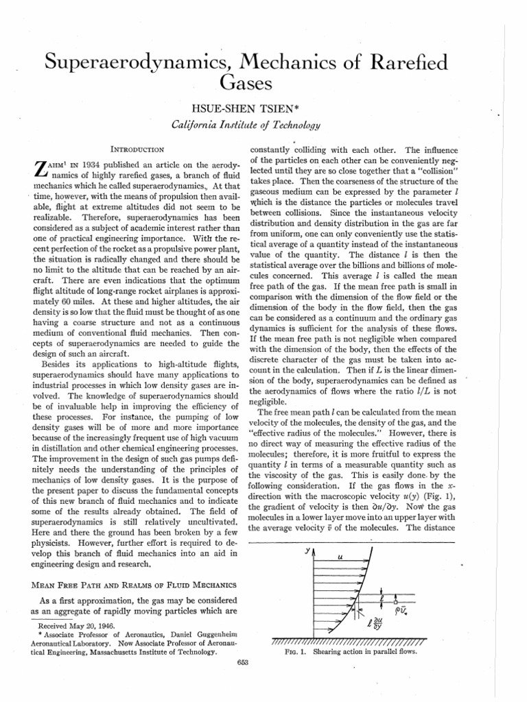 1946 Tsien1946 Superaerodynamics, Mechanics of Rarefied Gases | PDF ...