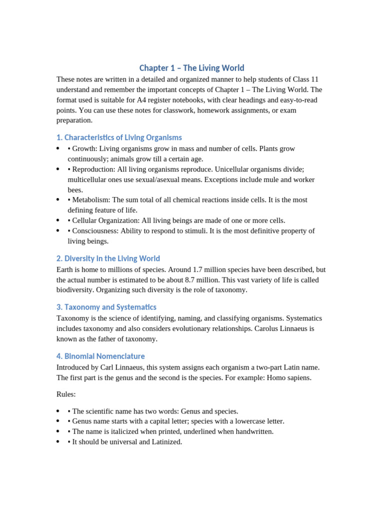 Class 11 Biology: The Living World Notes | PDF | Species | Taxonomy ...