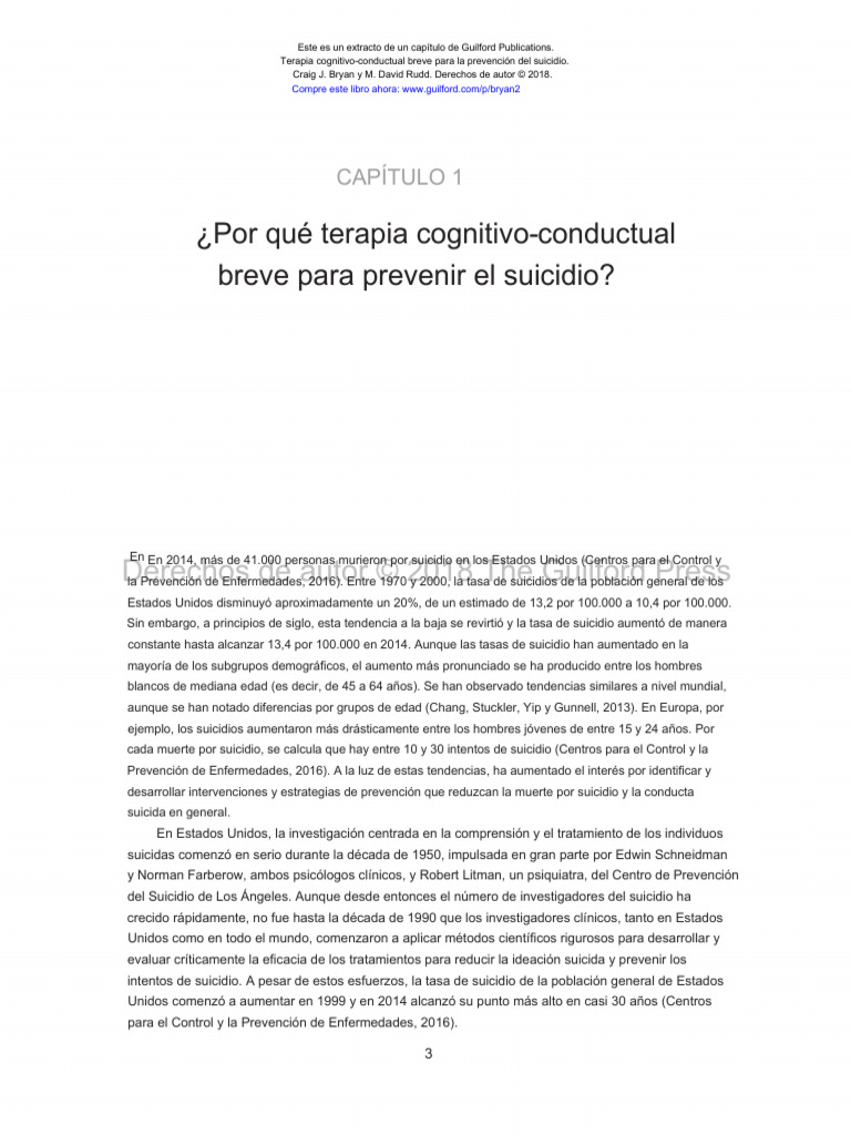 Cap. - 1 - TCC Breve para La Prevención Del Suicidio - Bryan y Rudd | PDF | Suicidio | Trastorno ...