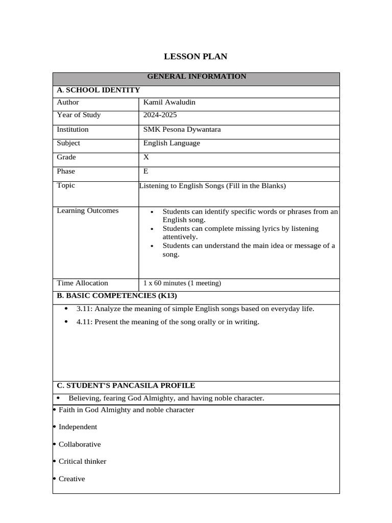 RPP Micro Teaching - Kamil Awaludin | PDF | Vocabulary | English Language