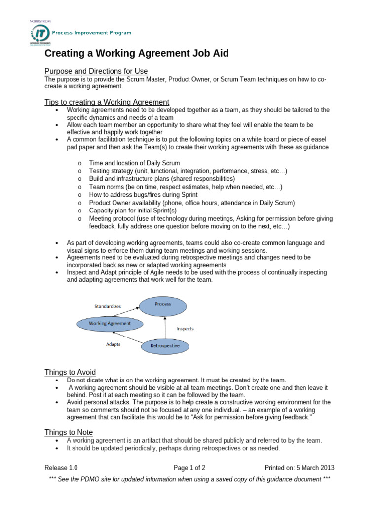 Creating A Working Agreement - Job Aid | PDF | Scrum (Software Development) | Computing