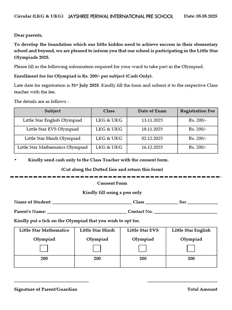 Circular For Little Star Olympiad (Grade-LKG & UKG) 2025-26 | PDF