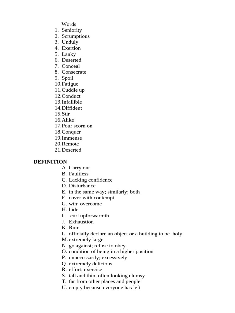 Vocabulary Words and Definitions Guide | PDF