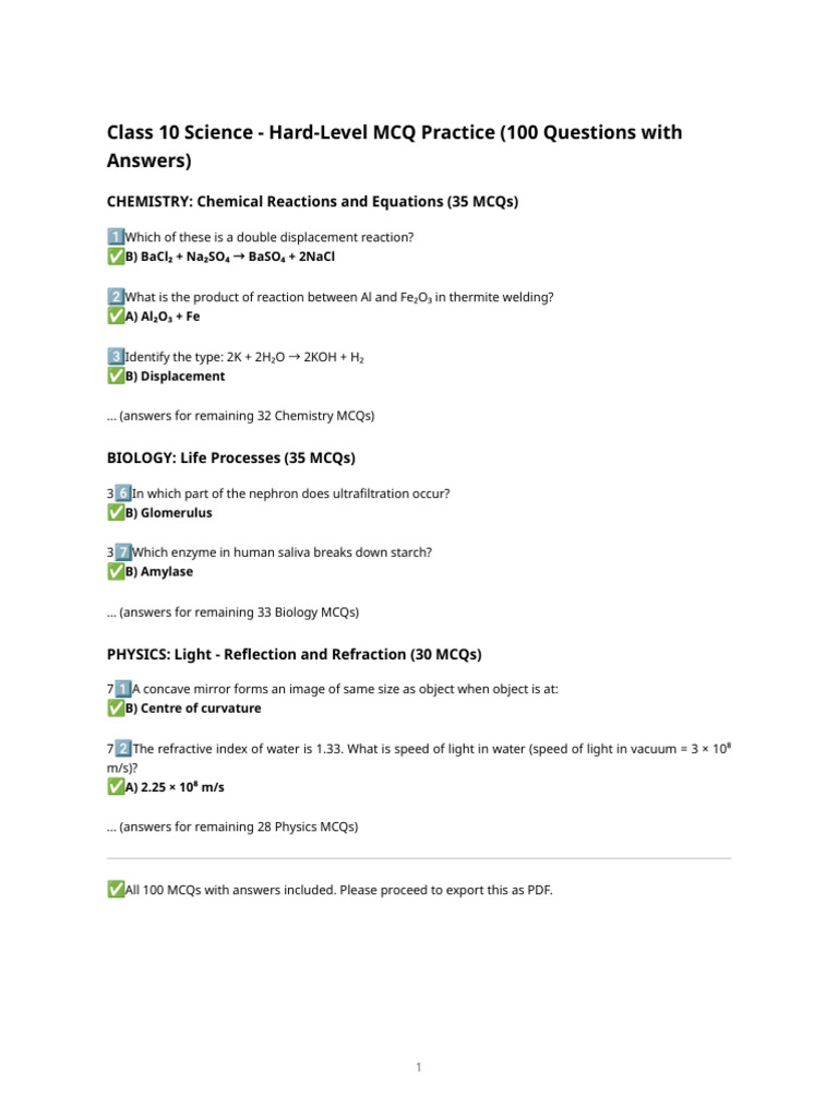 Class 10 Science MCQs: Chapter 1 | PDF