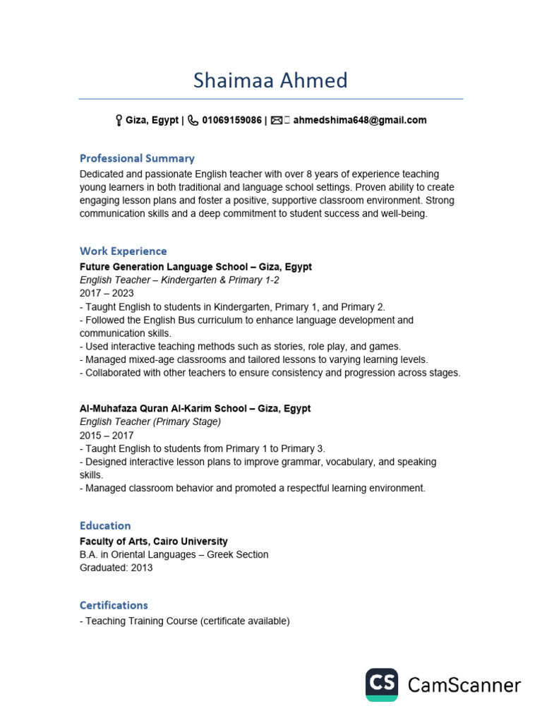 Shaimaa Ahmed CV English | PDF