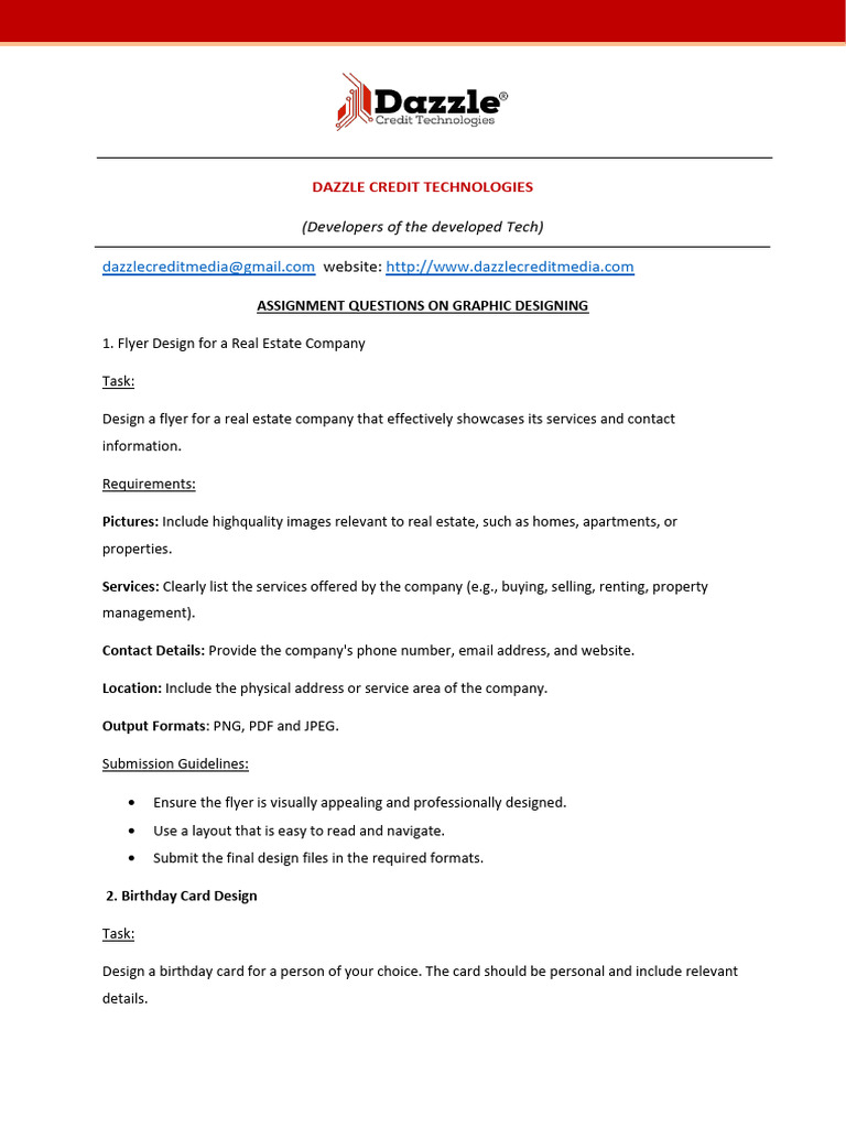 Dazzle Credit Technologies Graphic Designing Assignments | PDF | Adobe Photoshop | Graphic Design