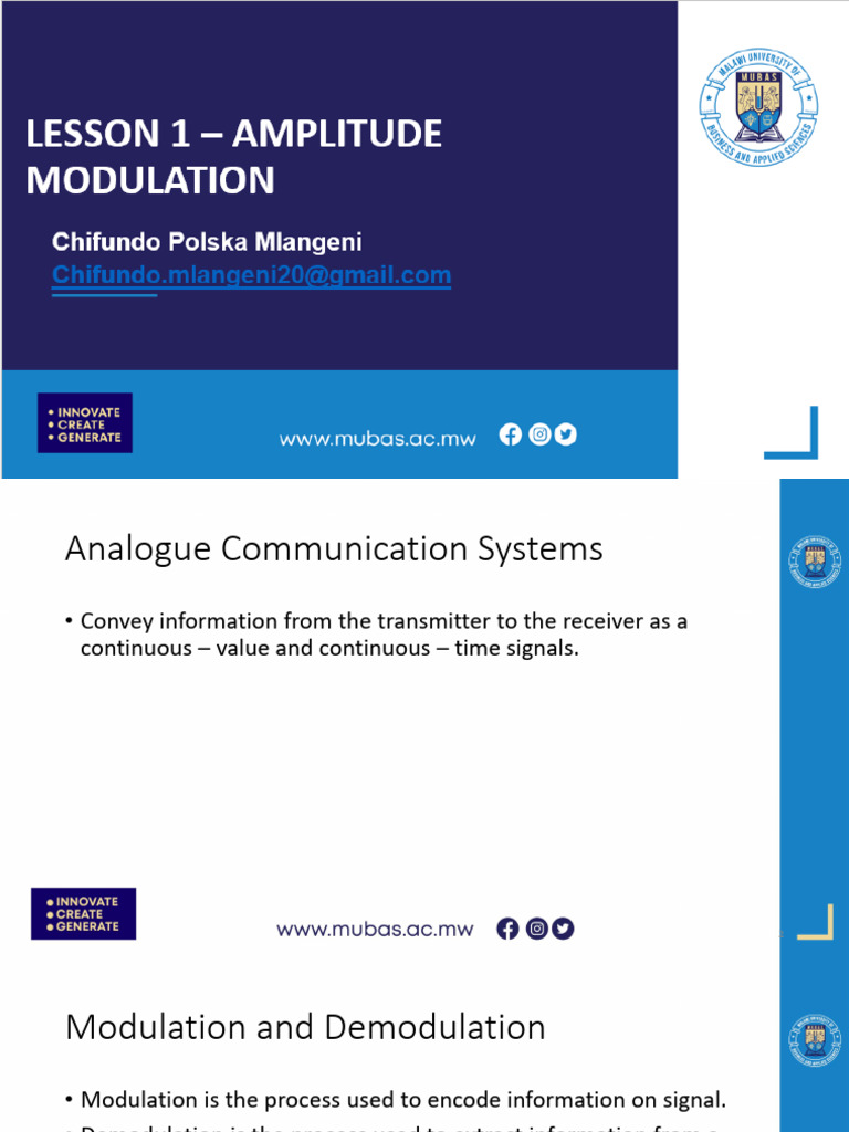 Lesson 1 - Amplitude Modulation | PDF | Frequency Modulation | Modulation