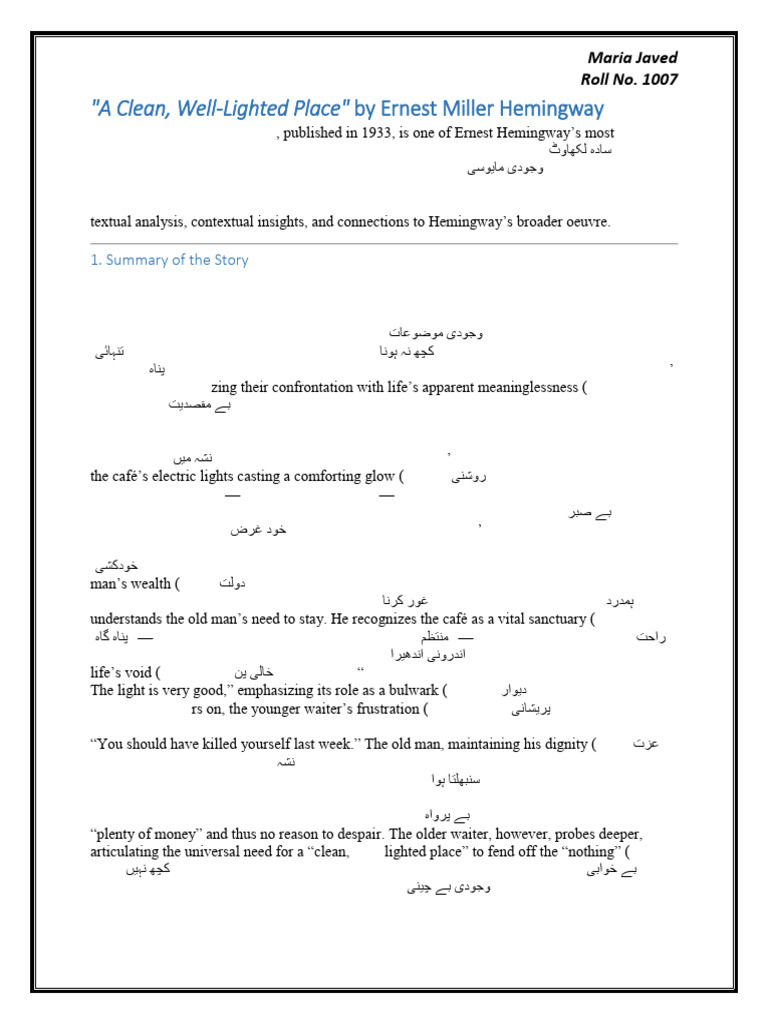 A Clean, Well-Lighted Place by Ernest Miller Hemingway | PDF ...