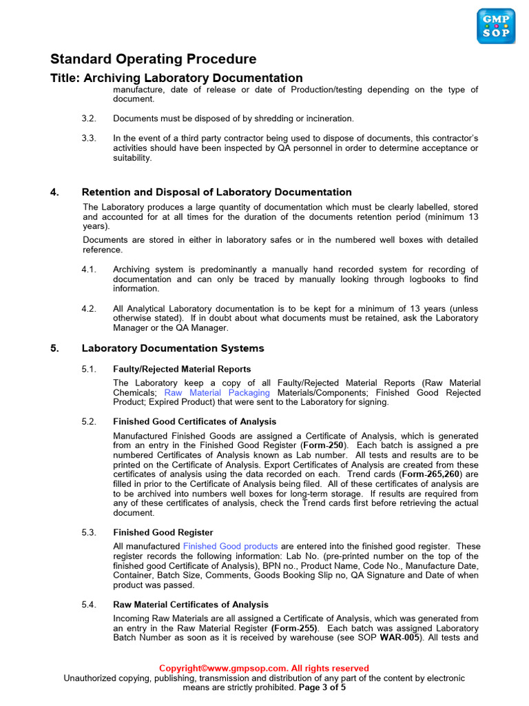 Laboratory Documentation Archiving SOP | PDF | Laboratories