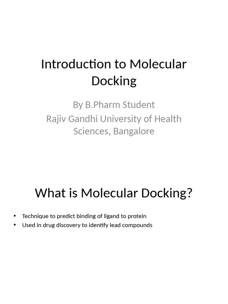 Introduction To Molecular Docking | PDF