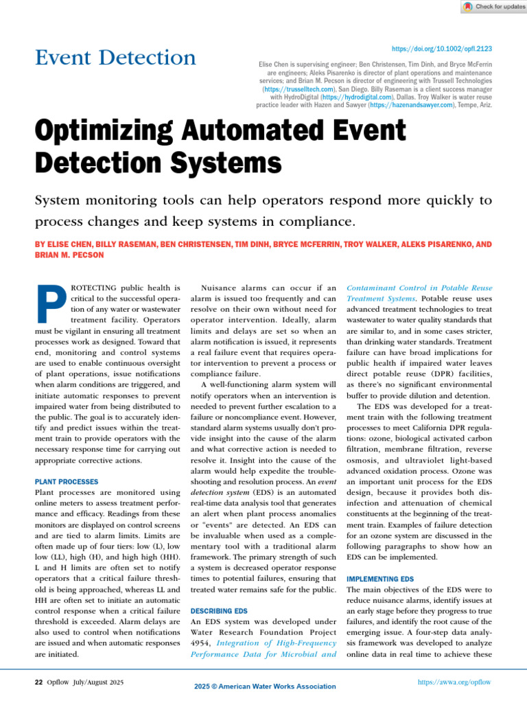 Opflow - 2025 - Chen - Optimizing Automated Event Detection Systems | PDF | Water Quality | Ozone