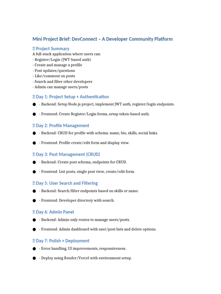 DevConnect Mini Project Brief | PDF