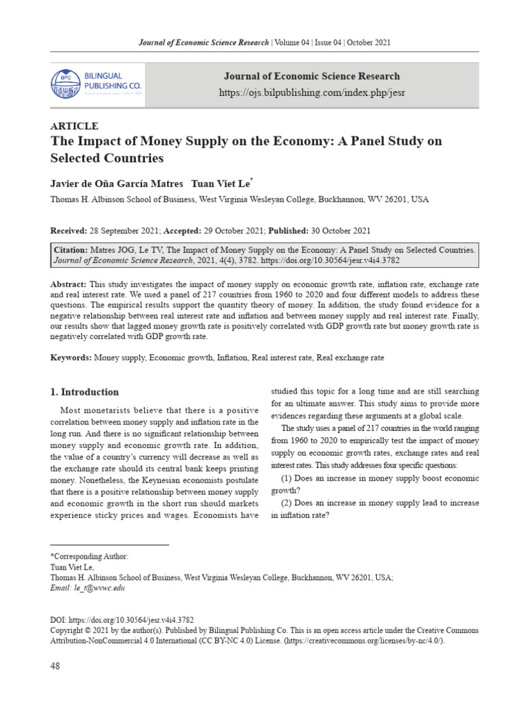 The Impact of Money Supply On The Economy A Panel | PDF | Inflation ...