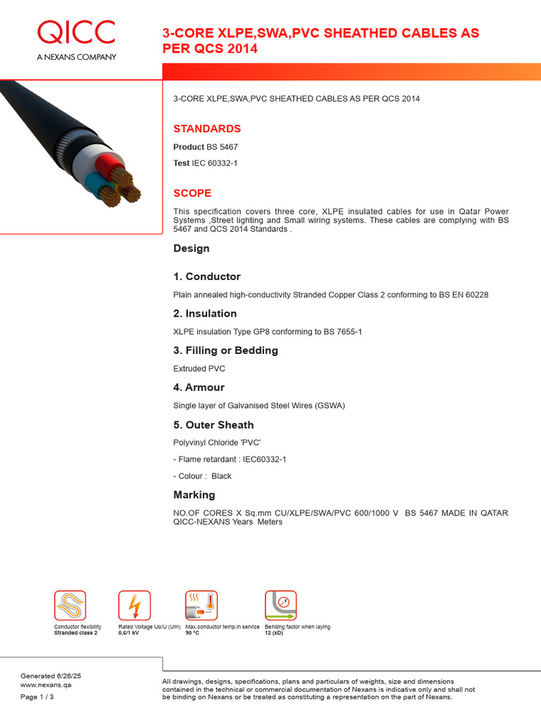 Nexans 3 Core Xlpe Swa PVC Sheathed ... | PDF | Polyvinyl Chloride ...