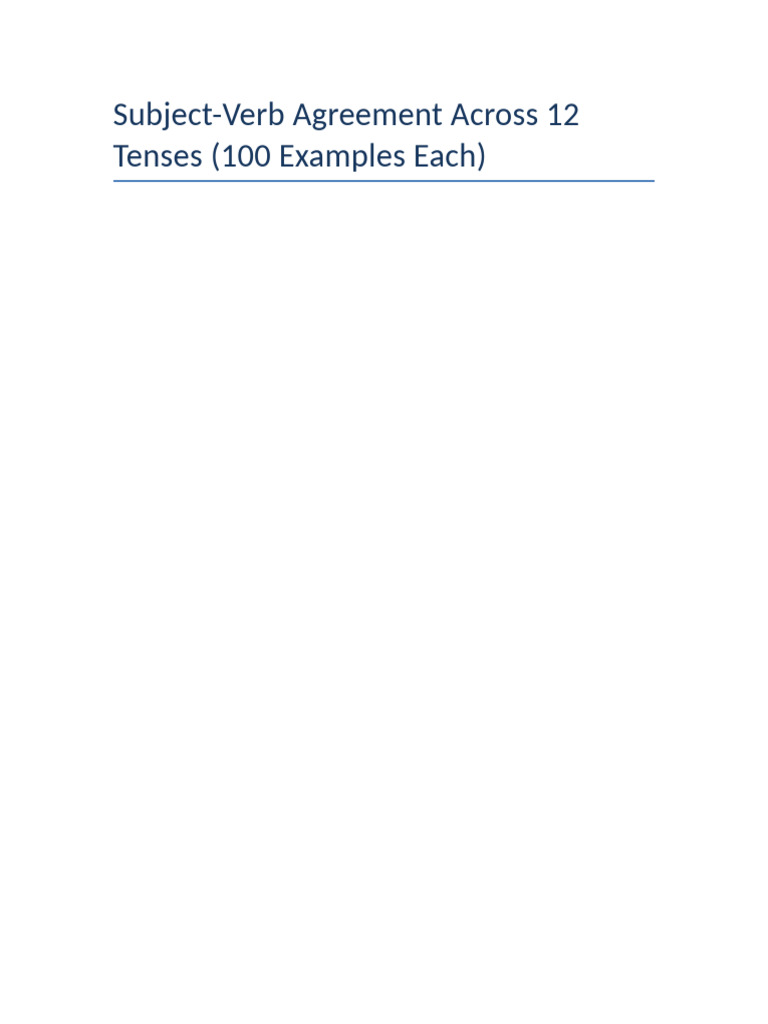 Subject-Verb Agreement in 12 Tenses | PDF | Linguistics | Grammar