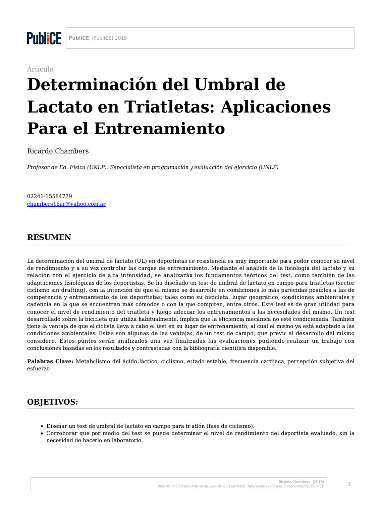 Umbral Lactato | PDF | Ácido láctico | Metabolismo