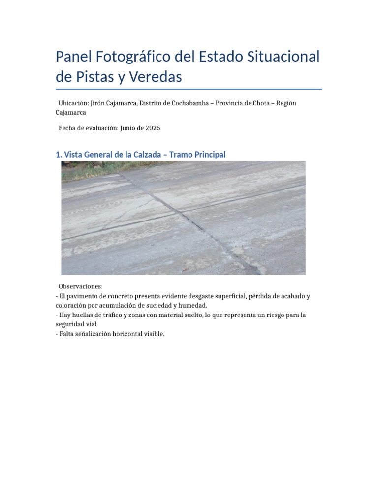 Panel Fotografico Estado Pistas Veredas Cochabamba Junio2025 | PDF