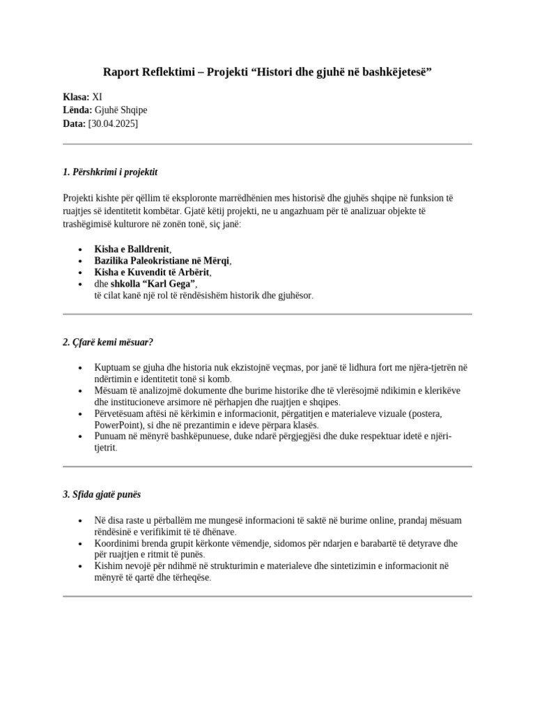 Raport Reflektimi | PDF