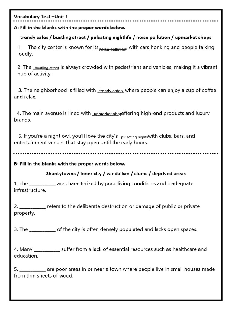 Vocabulary Test Unit 1 | PDF