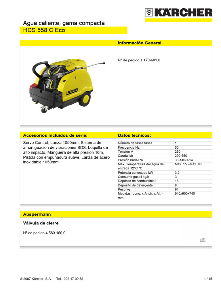 Kärcher HDS 558 C Eco: Especificaciones | PDF | Materiales | Ingeniería ...