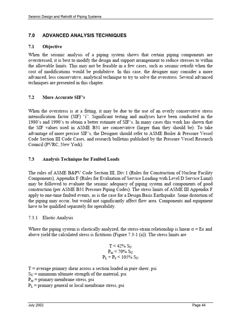 Doc14611-Seismic Design and Retrofit of Piping - Ch7 - Advanced Analysis Techniques | PDF ...