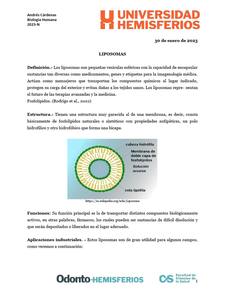 Liposomas: Funciones y Aplicaciones | PDF | Liposoma | Biología