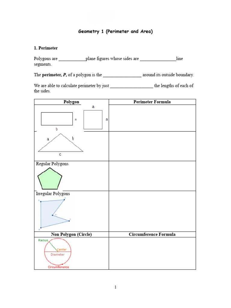 Geometry Handout: Perimeter & Area | PDF