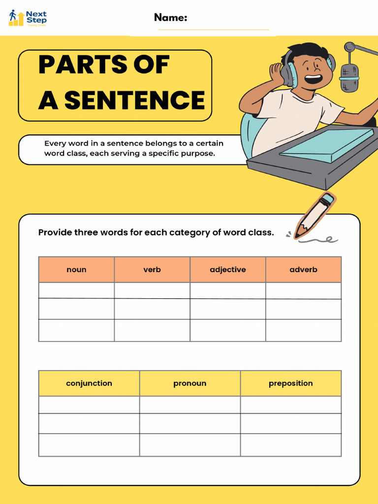 English Grammar Parts of A Sentence Word Classes Worksheet in Colorful ...