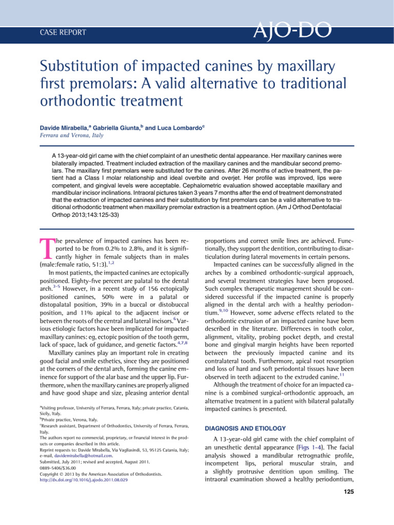 Substitution of Impacted Canines by Maxillary Firt Premolars A Valid ...