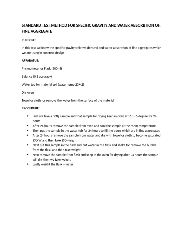 Specific Gravity & Water Absorption Test | PDF