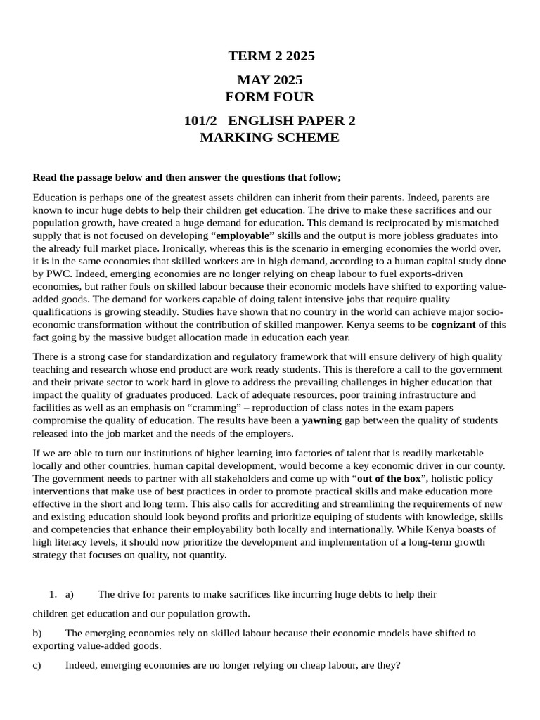 English Paper 2 Ms | PDF | Labour Economics | Human Capital
