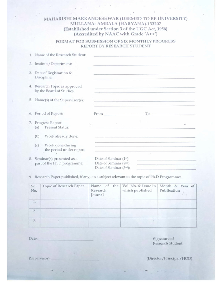 6 Monthly Progress Report Submission Format | PDF