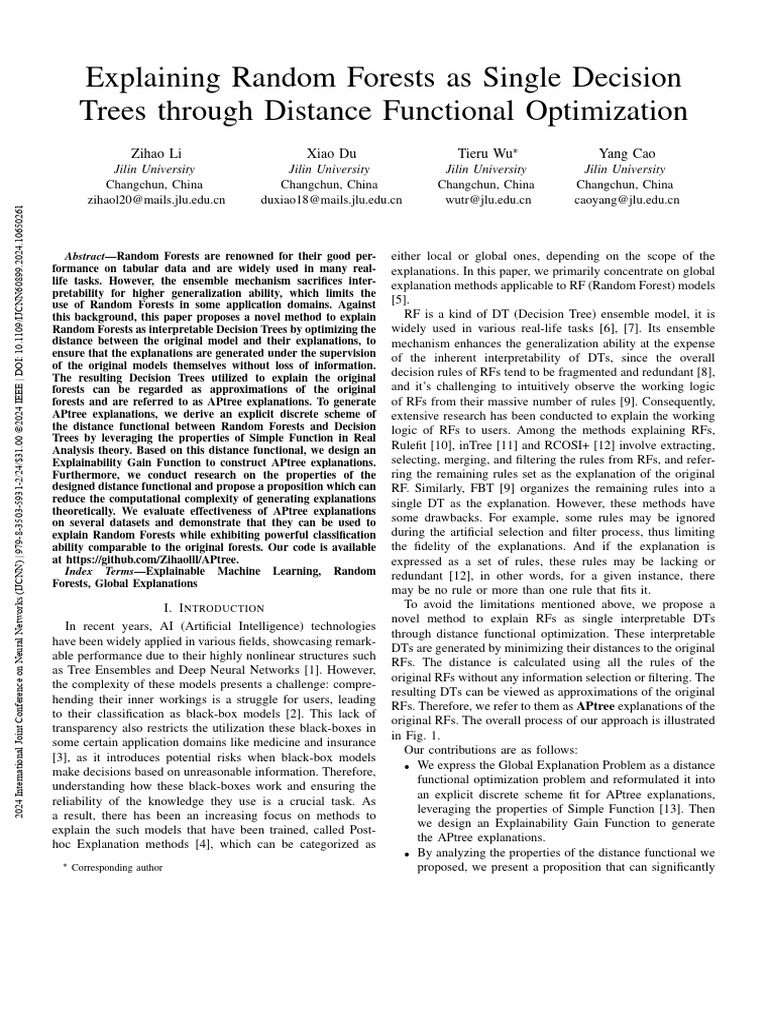 Explaining Random Forests as Single Decision Trees Through Distance Functional Optimization ...