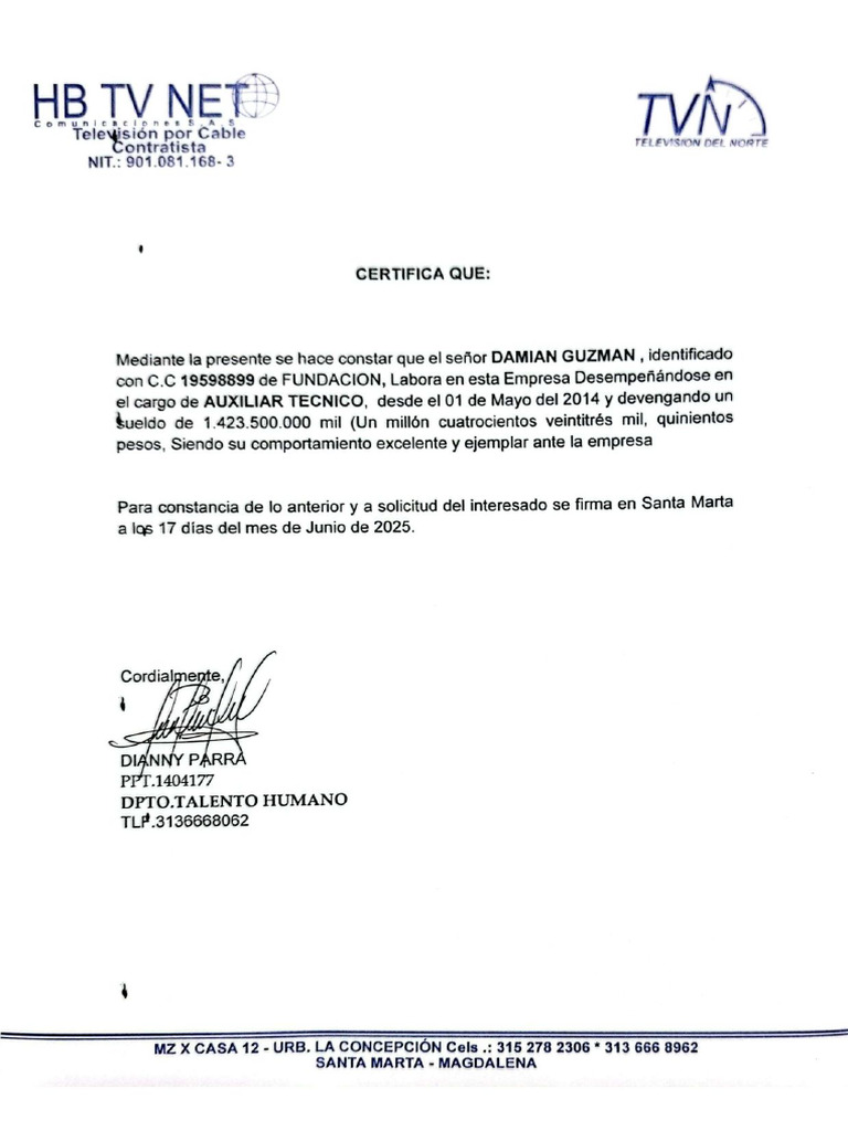 Carta Laboral Mariangel | PDF