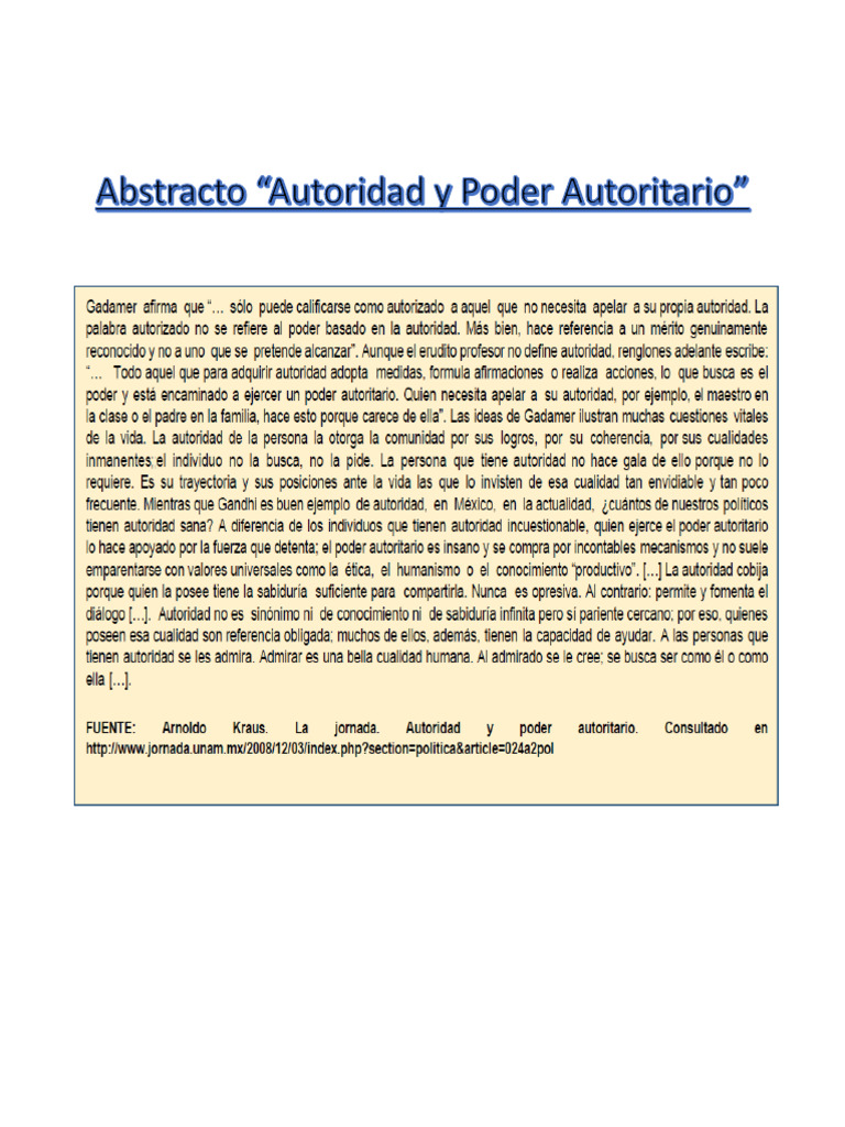 Abstracto "Autoridad y Poder Autoritario" | PDF