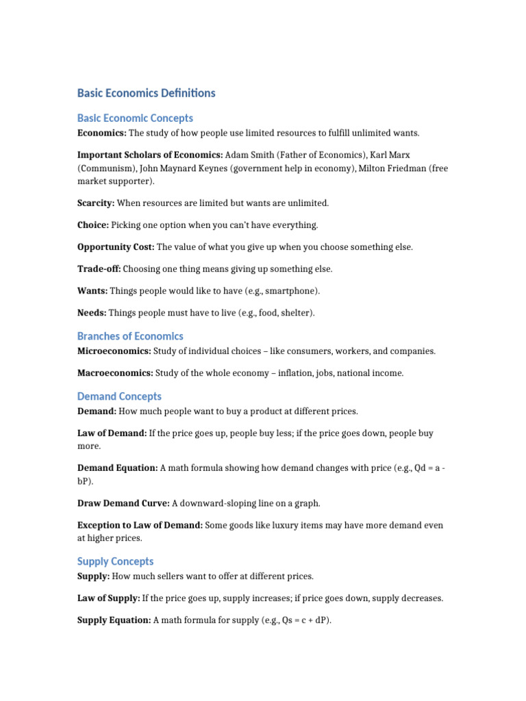 Essential Economics Terms Explained | PDF | Economics | Demand