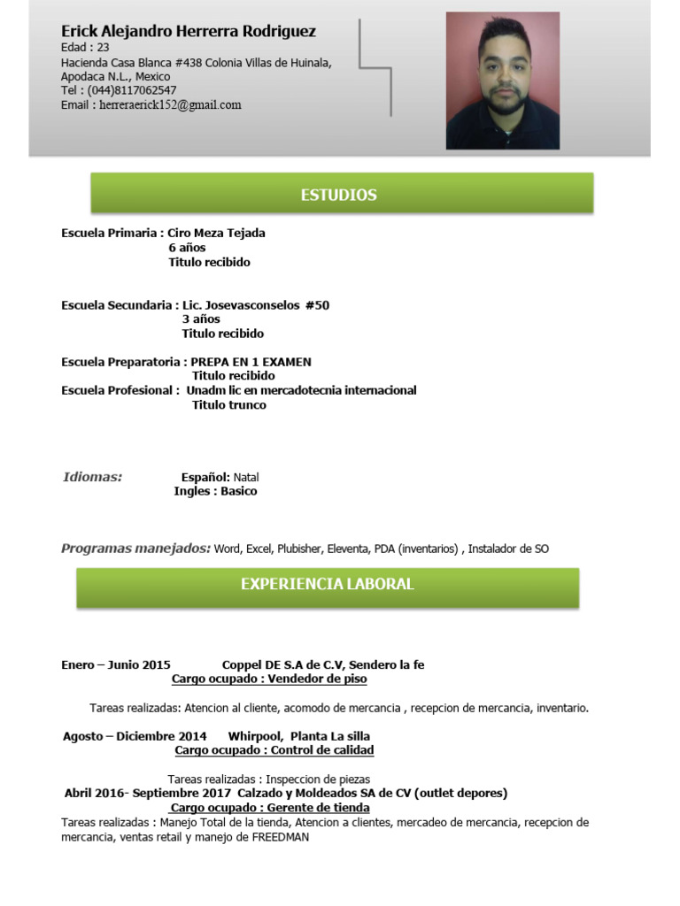 Estudios: Erick Alejandro Herrerra Rodriguez | PDF