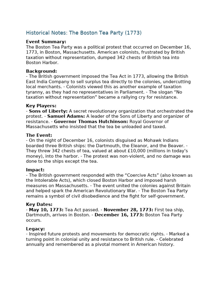 Boston Tea Party Notes | PDF