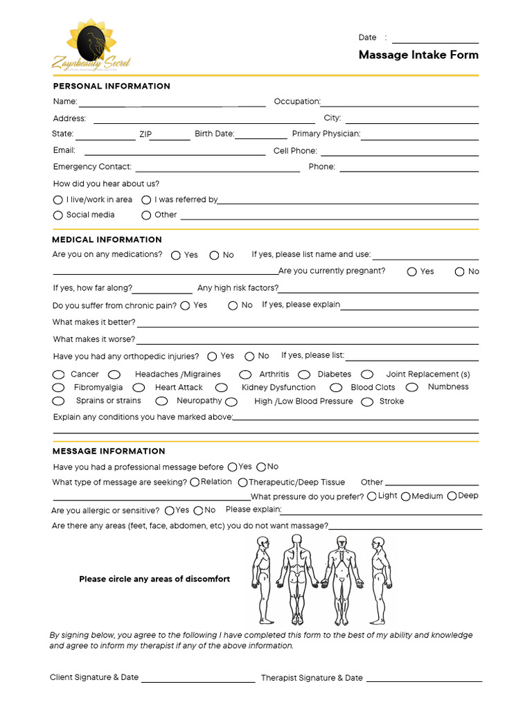 Zaynbeauty Massage Intake Form | PDF | Massage | Stroke