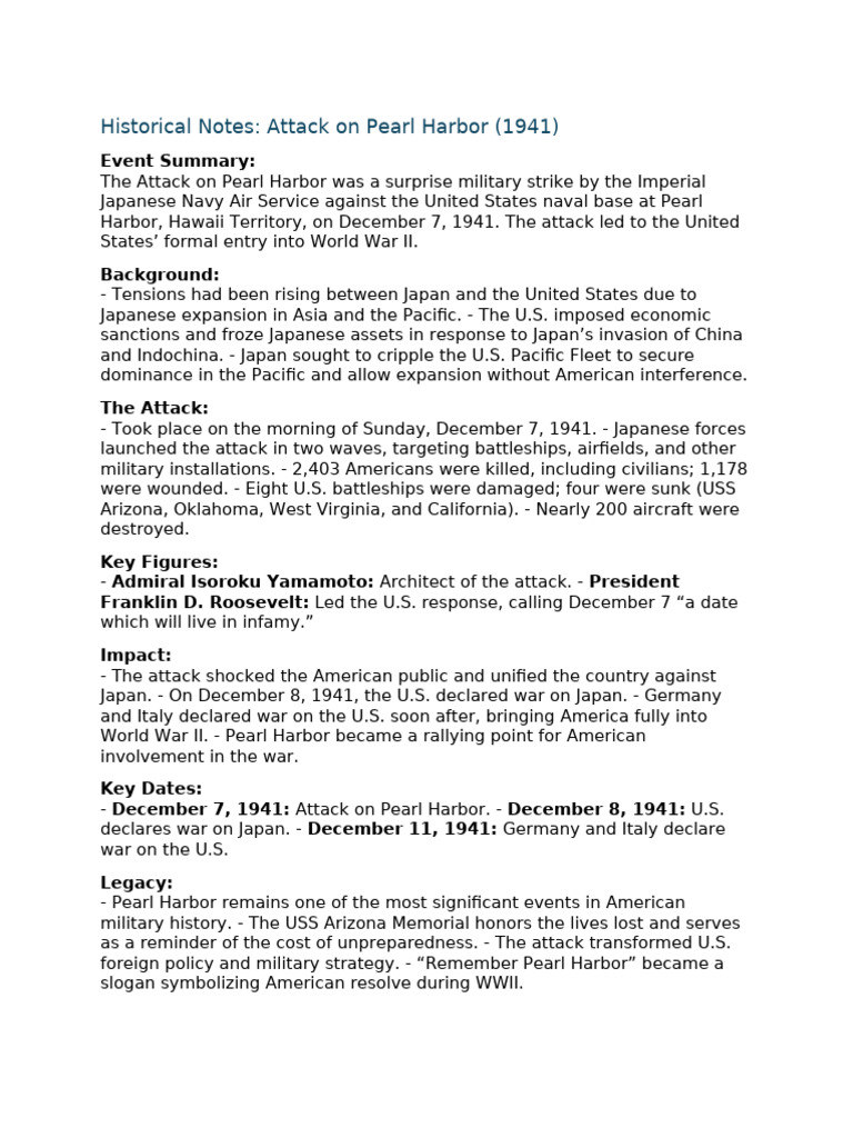 Pearl Harbor Attack Overview | PDF
