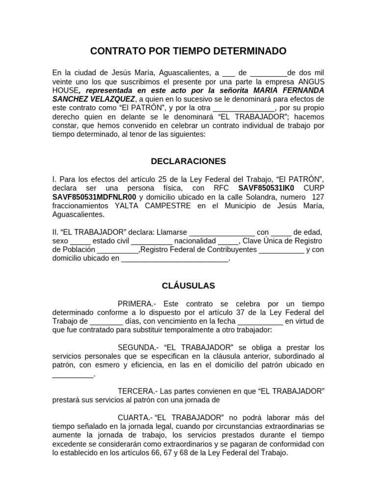 Contrato Laboral por Tiempo Determinado | PDF | Salario | Tiempo de trabajo