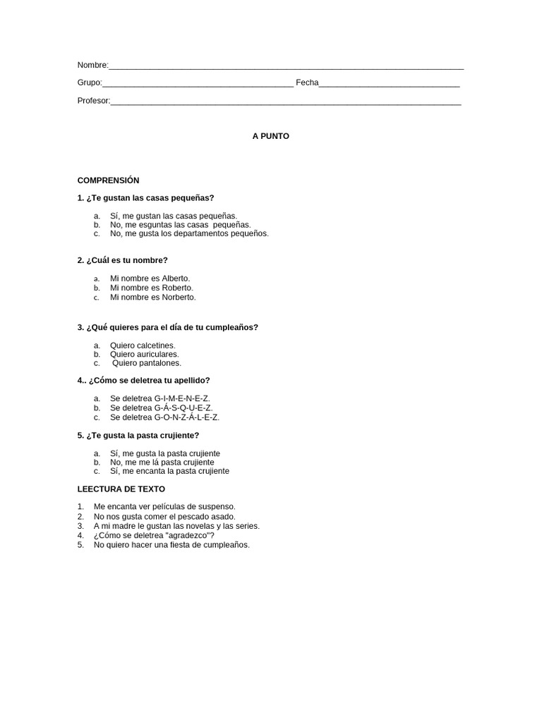 Preguntas de Comprensión y Preferencias | PDF